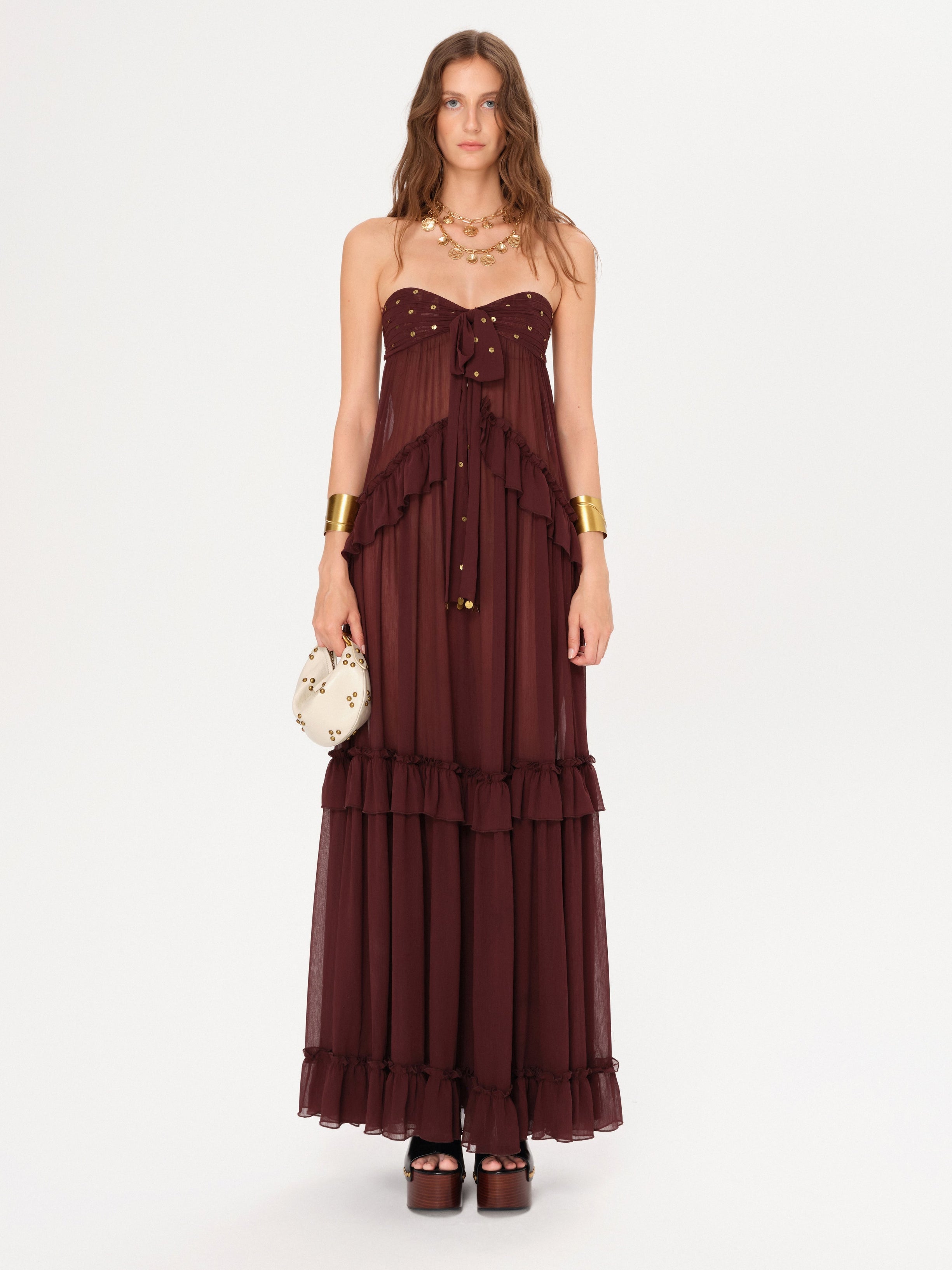 JOSIANE - Bead-embellished ruffled maxi dress by SIEDRÉS | Official website